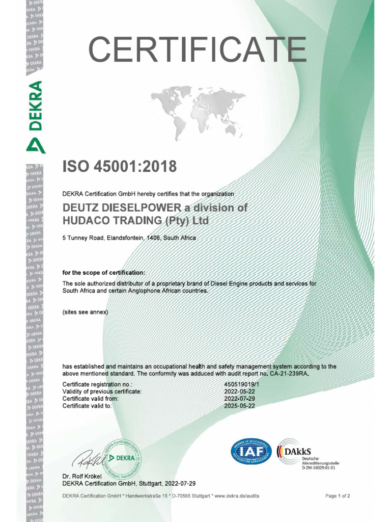 Iso 45001 Certificate | PDF