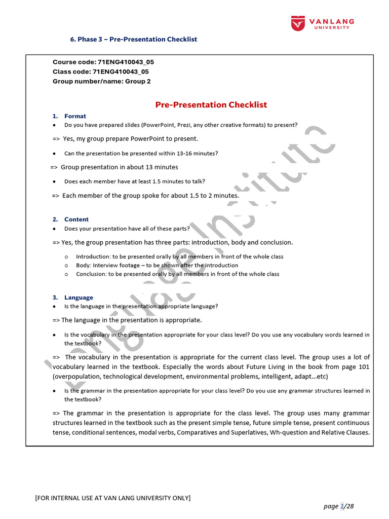 GROUP 2 - Pre-Presentation Checklist | PDF