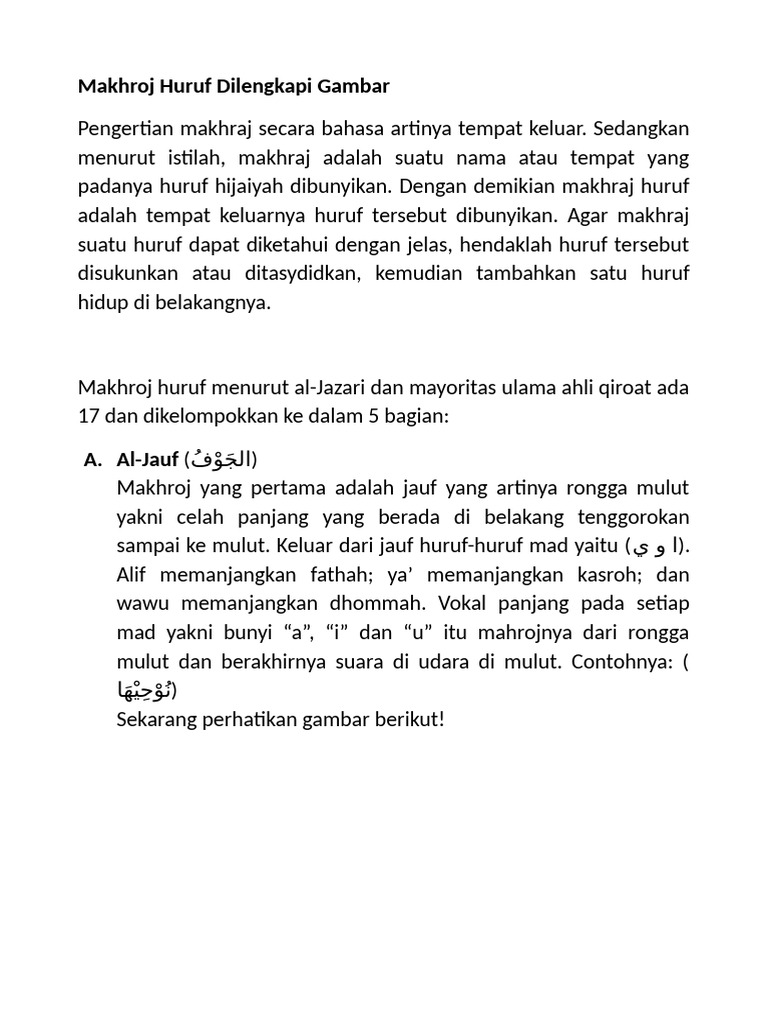 Makhroj Huruf Dilengkapi Gambar | PDF
