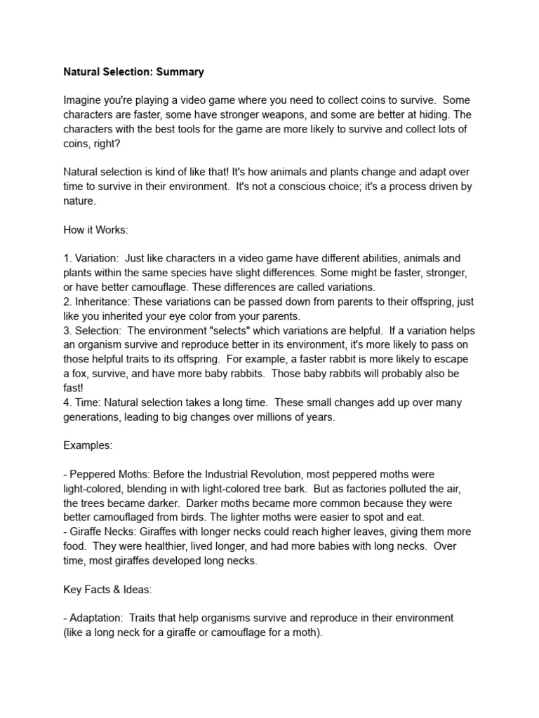 Natural Selection - Summary | PDF | Natural Selection | Nature