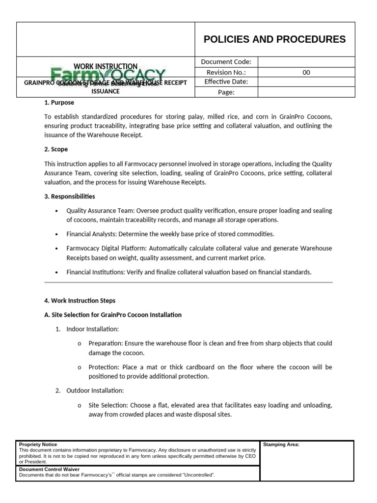 GrainPro Cocoon Storage Procedures | PDF | Warehouse | Real Estate ...