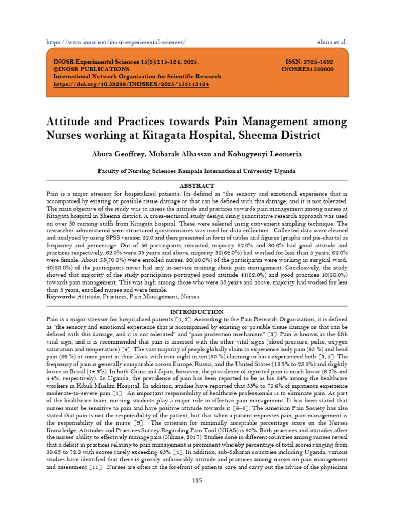 Attitude and Practices Towards Pain Management Among Nurses Working at ...