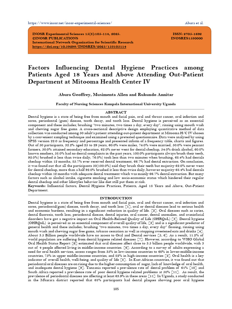Factors Affecting Dental Hygiene Practices | PDF | Oral Hygiene | Human ...