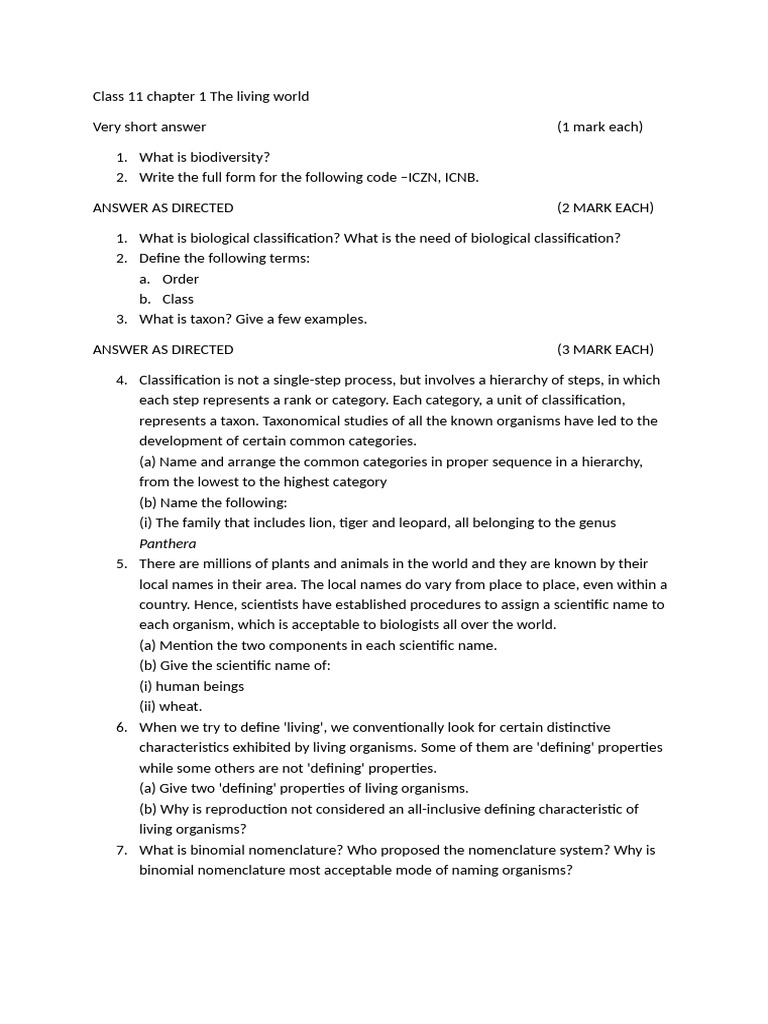 Class 11: The Living World Overview | PDF