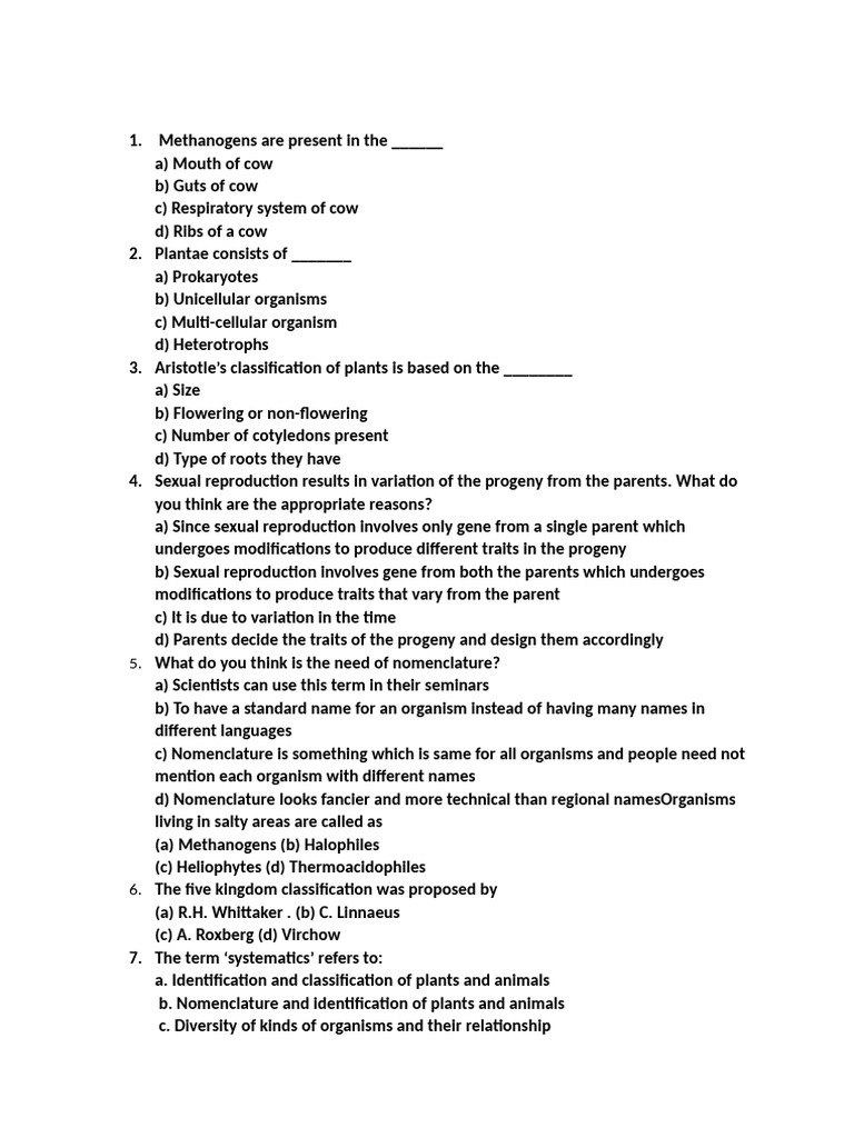 Biology Quiz on Classification and Organisms | PDF | Bacteria | Life ...