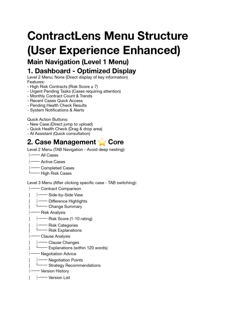 ContractLens Menu Structure (User Experience Enhanced) | PDF | Menu ...