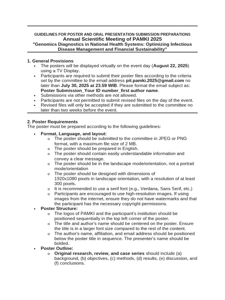 Guidelines For E-Poster and Oral Presentation Submission - PIT PAMKI 2025 | PDF