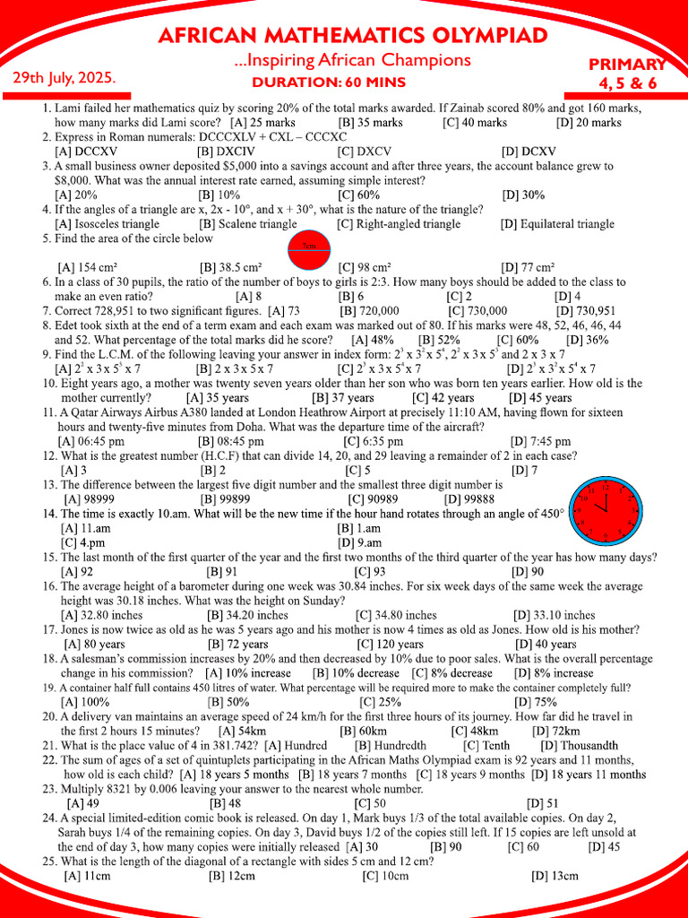 African Mathematics Olympiad 2025 Exam | PDF | Nigeria