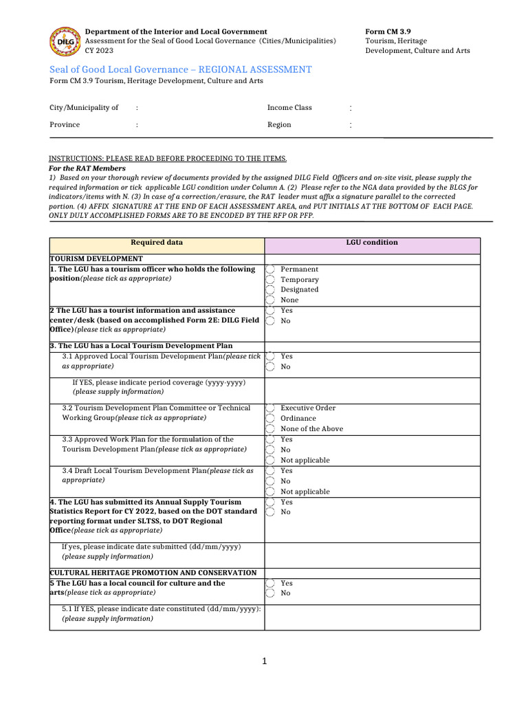 2023 Local Governance Assessment Form | PDF