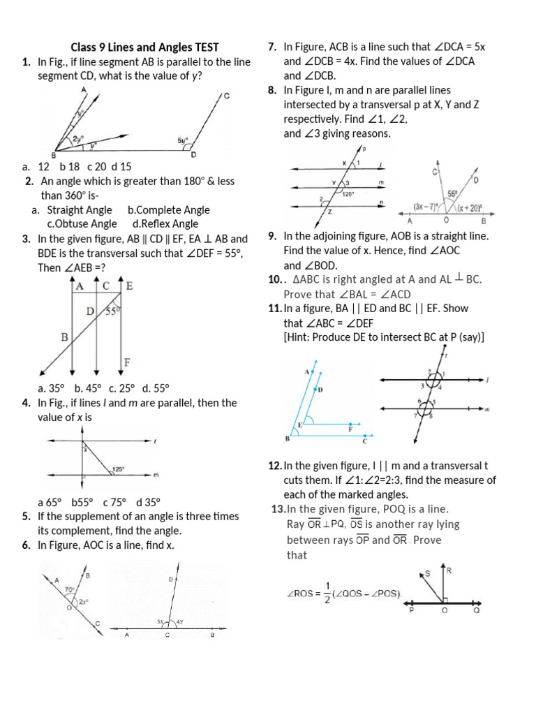 Class 9 Mathematics Lines and Angles | PDF | Angle | Elementary Geometry