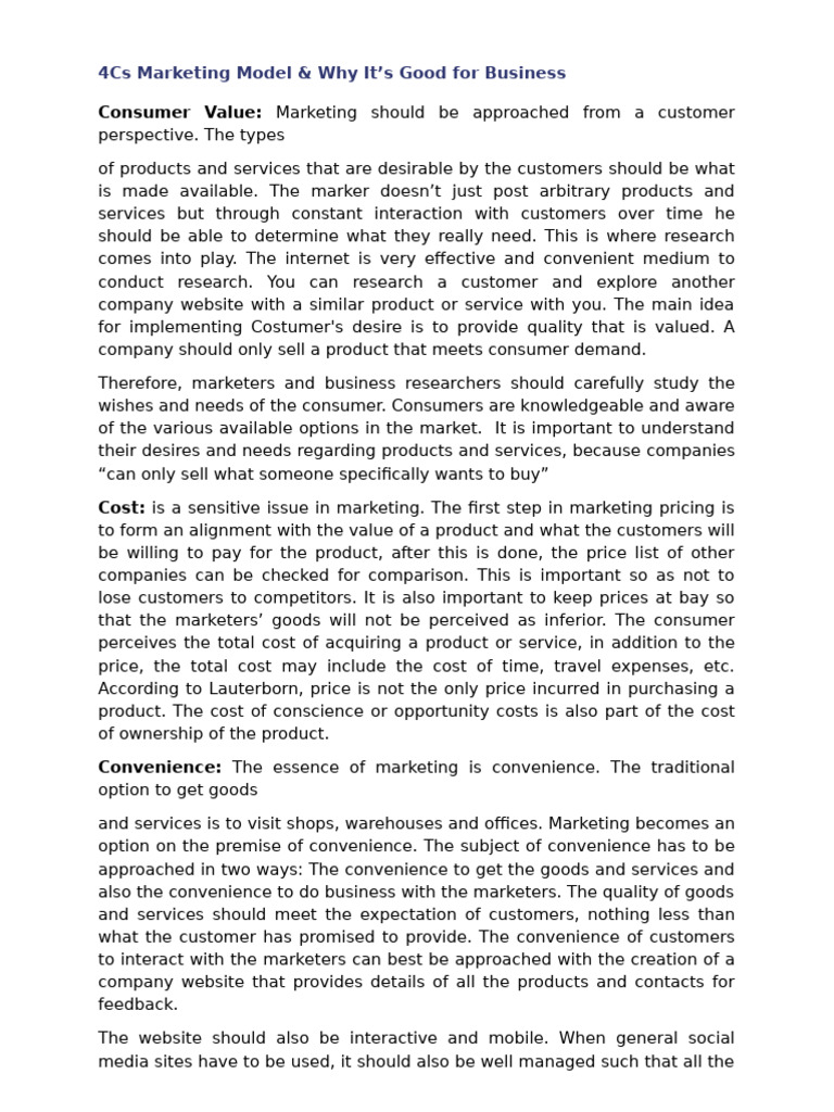 Understanding the 4Cs of Marketing | PDF | Communication | Marketing