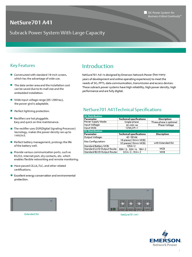NetSure701A41 Subrack Power System | PDF | Rectifier | Power Supply