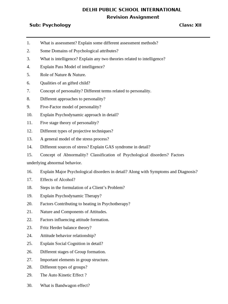 Class 12 Psychology Revision Guide | PDF | Psychotherapy | Psychology