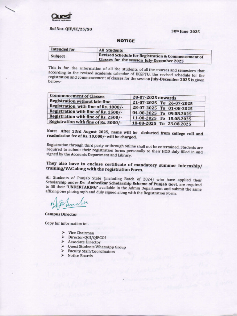 50 Revised Schedule For Regn & Classes | PDF