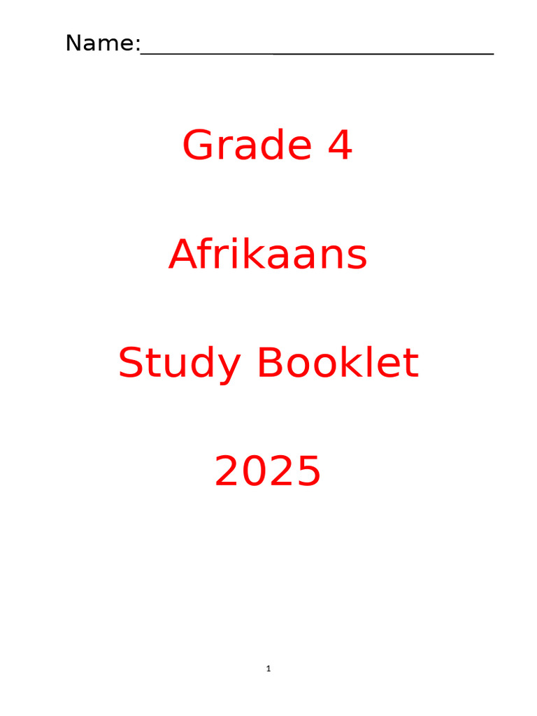 Grade 4 Afrikaans Study Booklet 2025 | PDF | Linguistic Typology ...