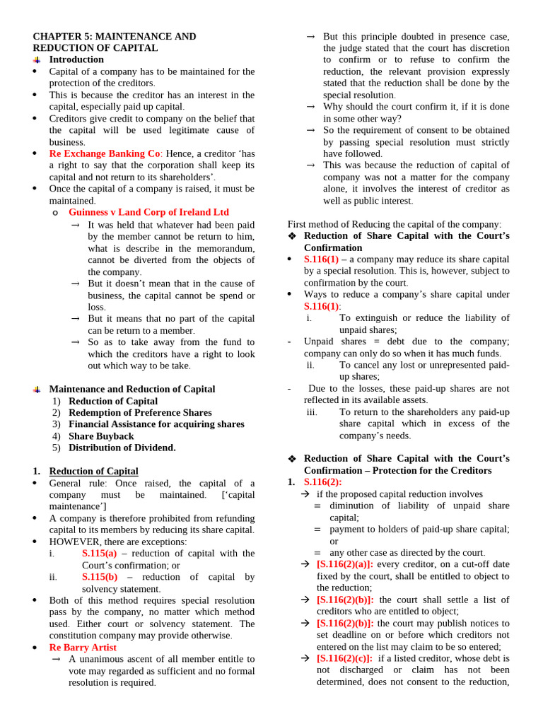 Capital Maintenance and Reduction Guide | PDF | Balance Sheet | Share ...