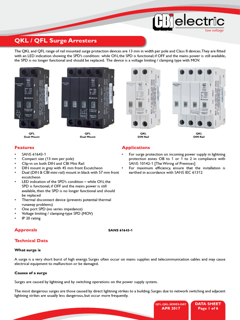 QFL/QKL Surge Protection Devices | PDF | Electromagnetism | Power (Physics)