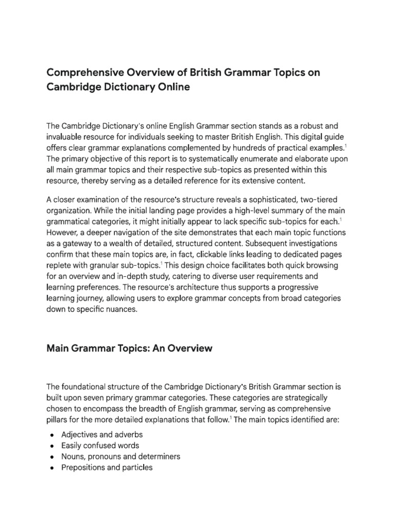 Comprehensive Overview of British Grammar Topics On Cambridge ...