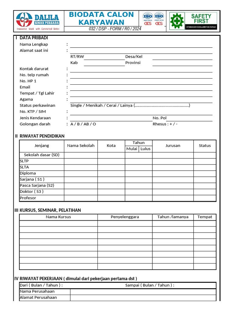 Biodata Calon Karyawan | PDF