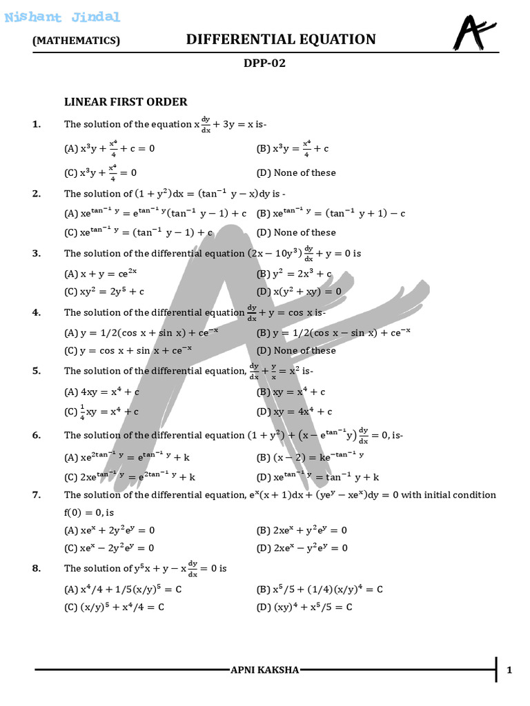 DPP - 02 - Differential Equation NJ - 247 | PDF | Tangent | Equations