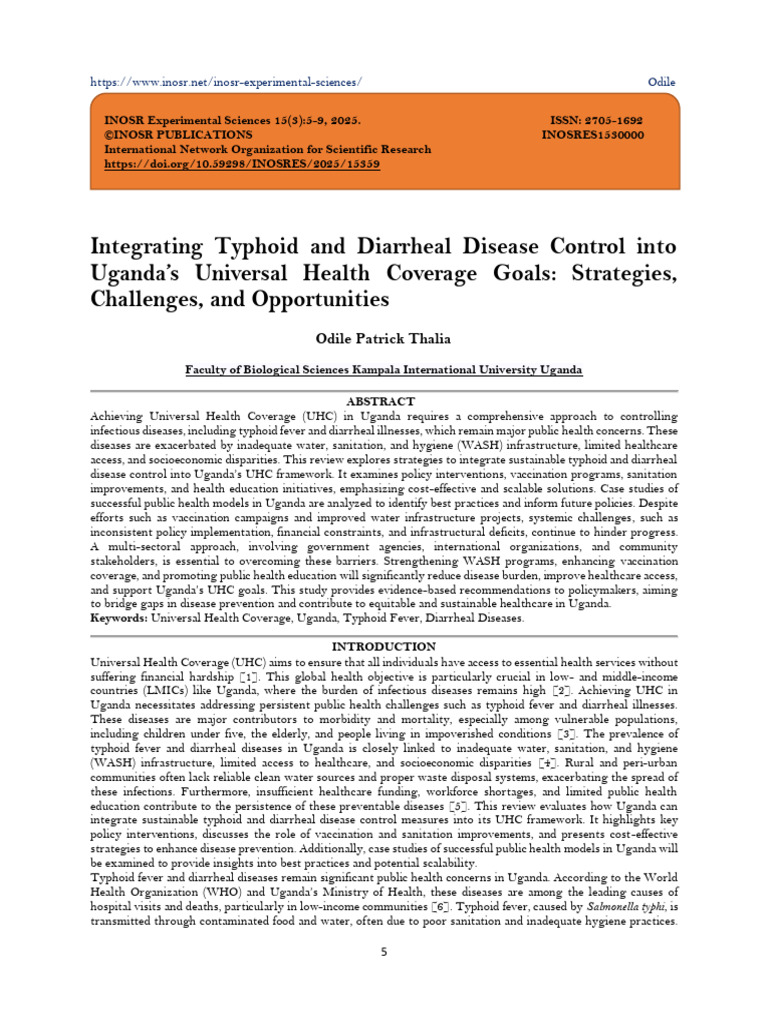 Integrating Typhoid and Diarrheal Disease Control Into Uganda's ...