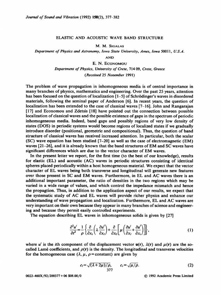 Elastic and Acoustic Wave Band Gaps | PDF | Waves | Physics
