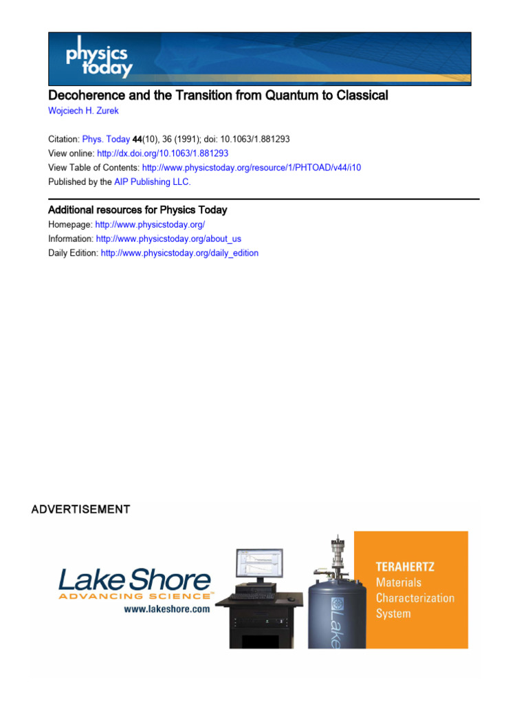 Decoherence: Quantum to Classical Transition | PDF | Many Worlds ...