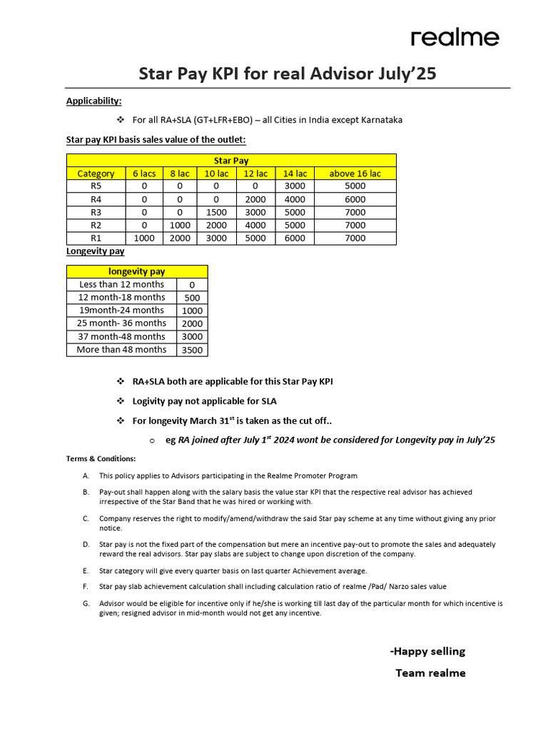 Advisor Star Pay Policy July'25 | PDF