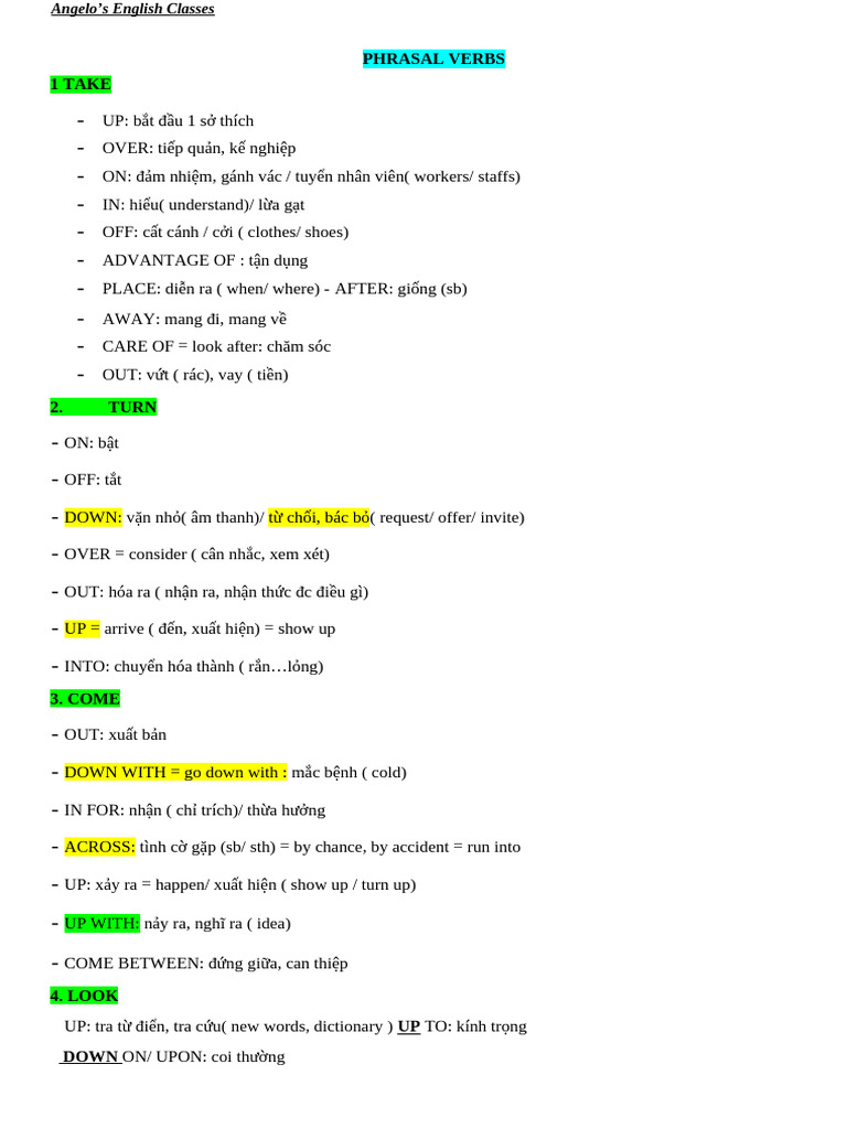 Phrasal Verbs Ly Thuyet 1b 2 | PDF