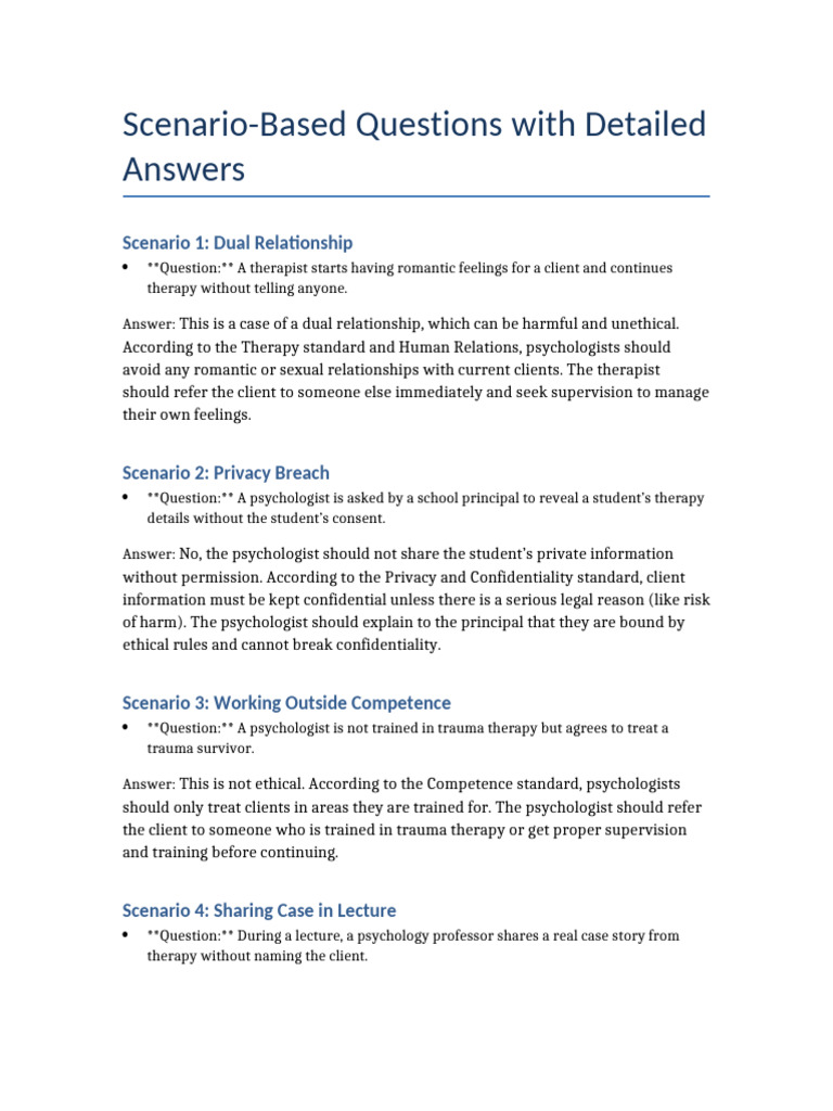Ethical Scenarios in Psychology Practice | PDF