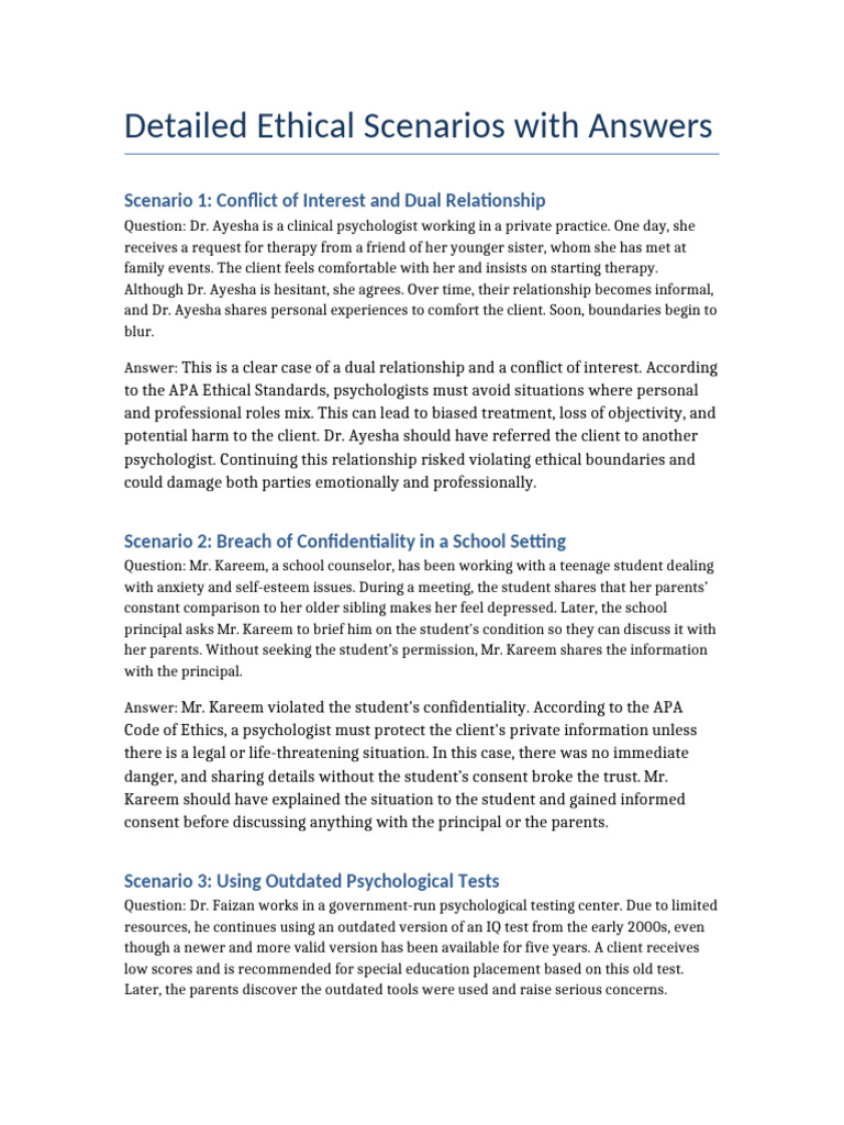 Ethical Dilemmas in Psychology Practice | PDF | American Psychological ...