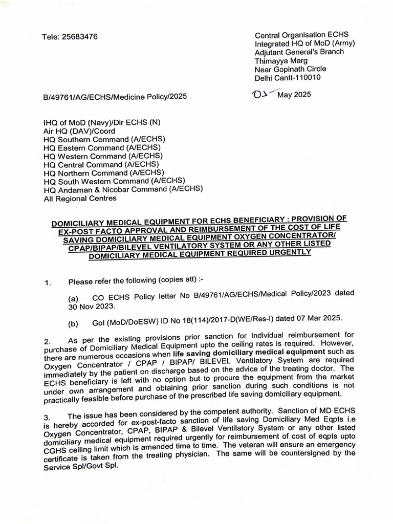 Domiciliary Medical Eqpt On Provison of Ex-Post Facto Approval For Re ...