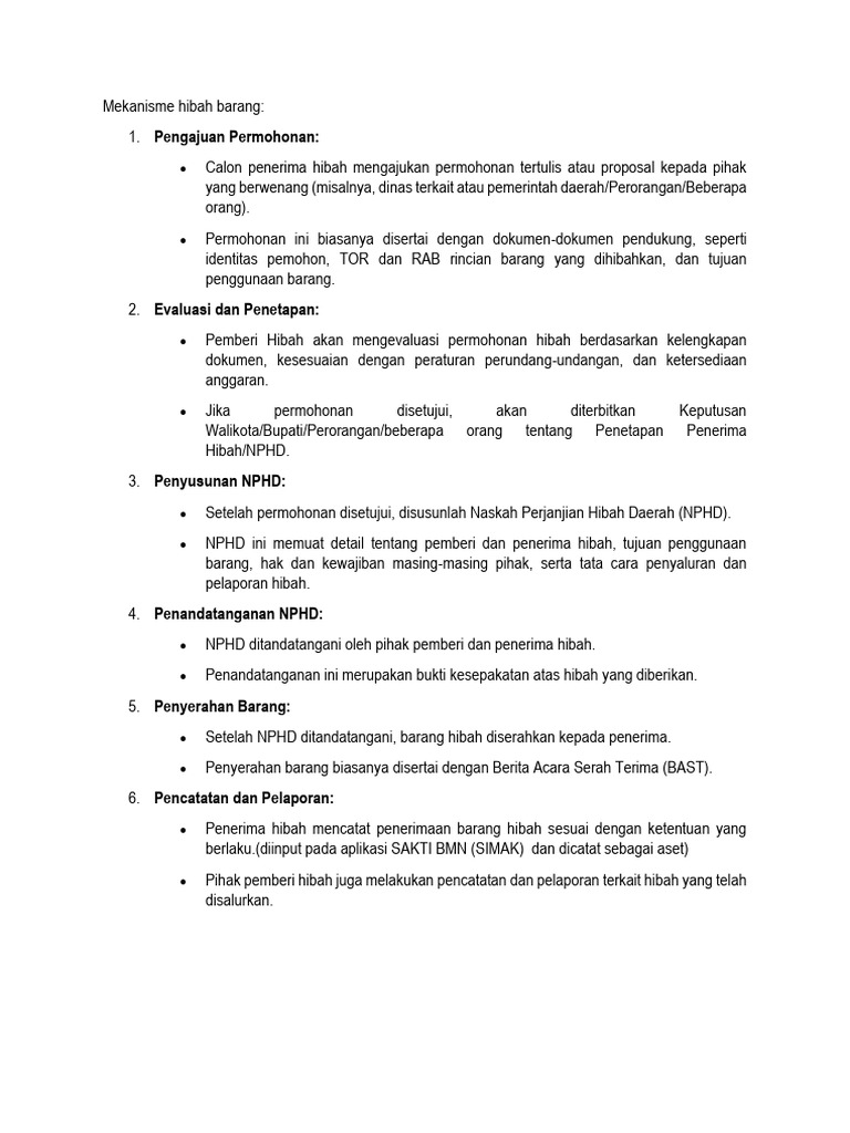Mekanisme Pengajuan Hibah Barang | PDF