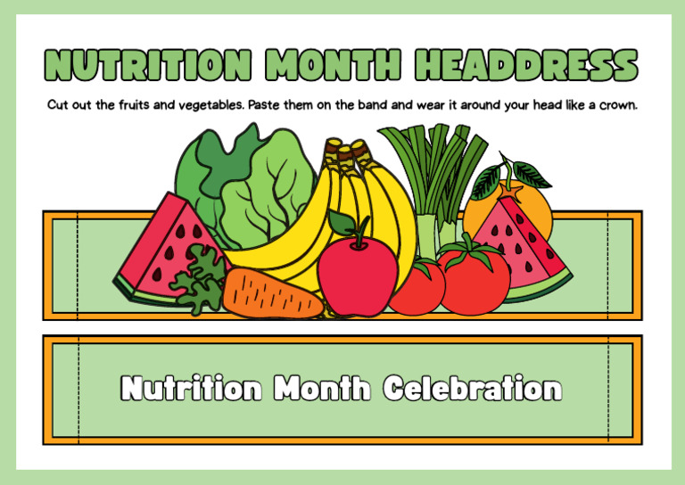 Nutrition Month Headdress Activity Landscape Worksheet in Green and ...