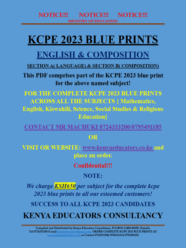 KCPE 2023 English Blueprints Available | PDF | Linguistics