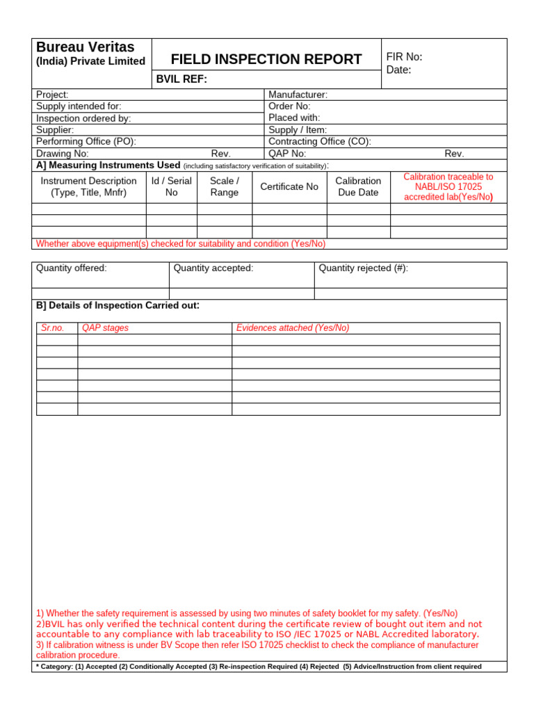 Field Inspection Report (FIR) R6, 2020 | PDF | Calibration