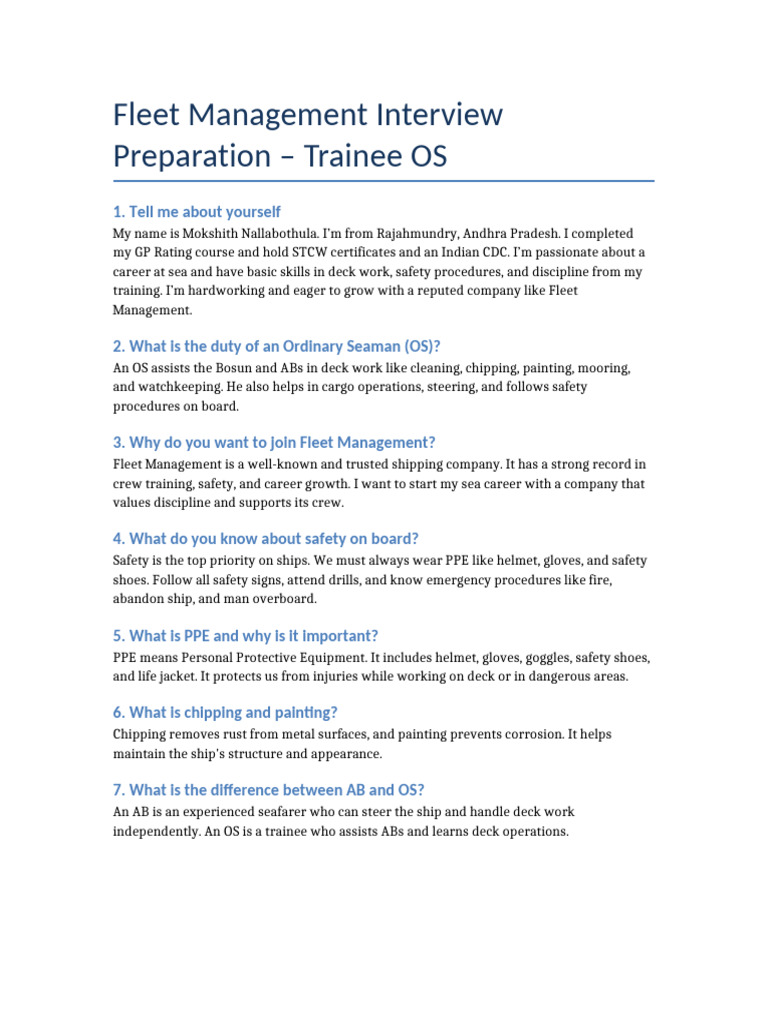 Fleet Management OS Interview Guide | PDF