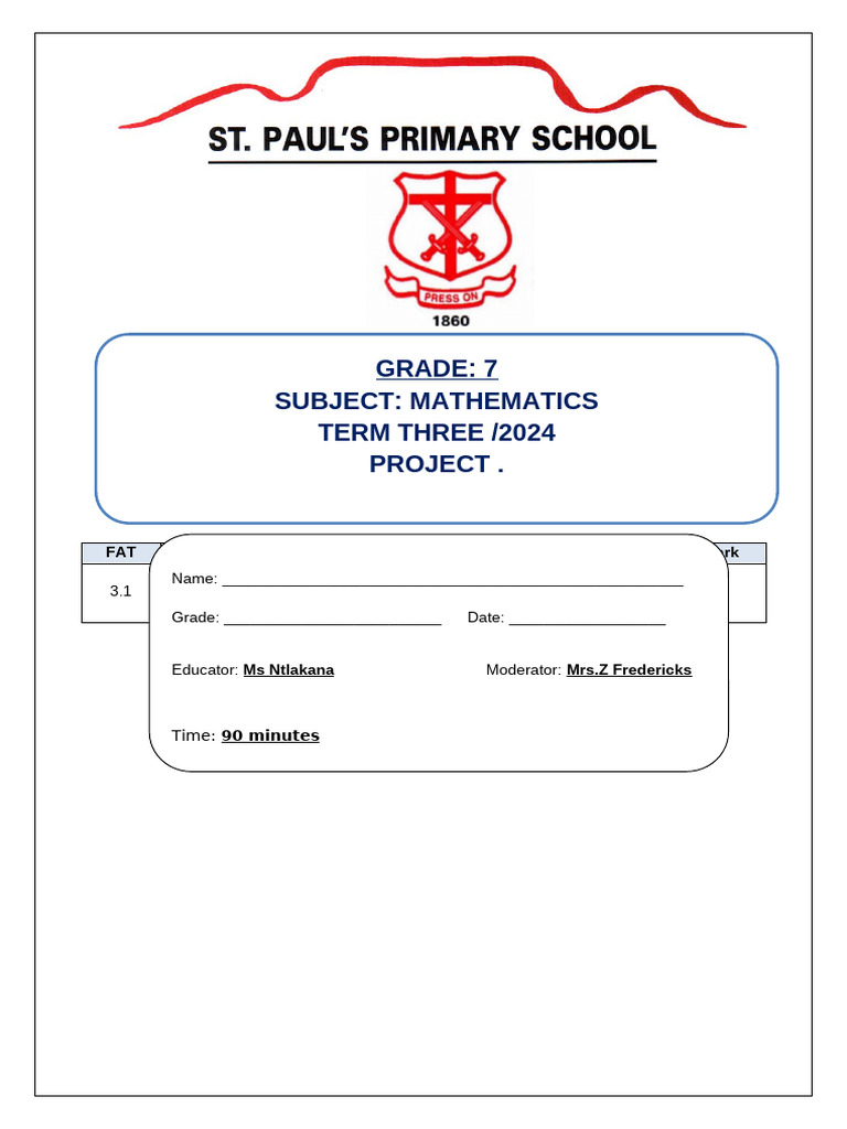 Grade 7 Maths Term 3 Project | PDF | Mathematics | Arithmetic