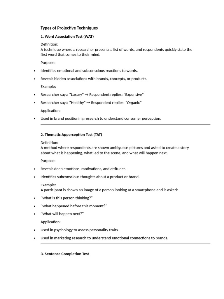 Types of Projective Techniques | PDF | Survey Methodology | Experiment