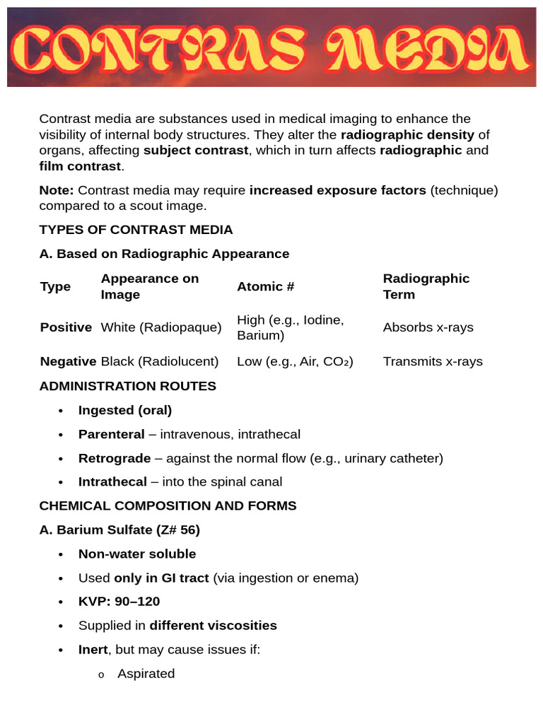 Contrast Media Are Substances Used in Medical Imaging To Enhance The ...