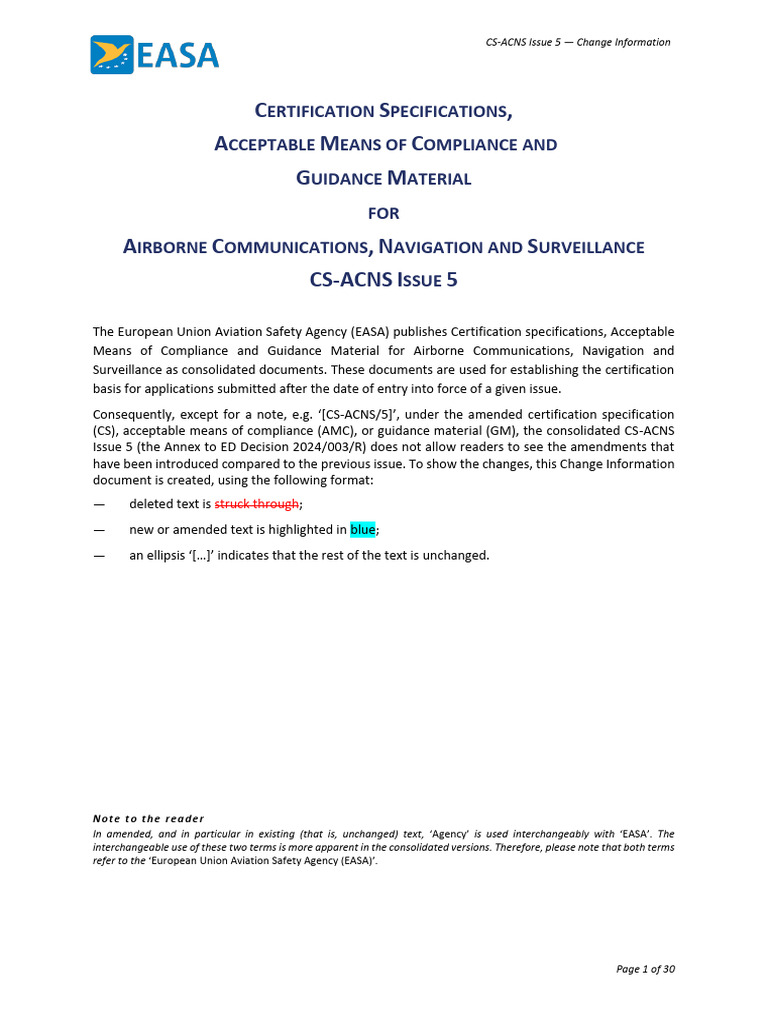 Change Information - Cs-Acns Issue 5 | PDF | Aviation | Aviation Safety