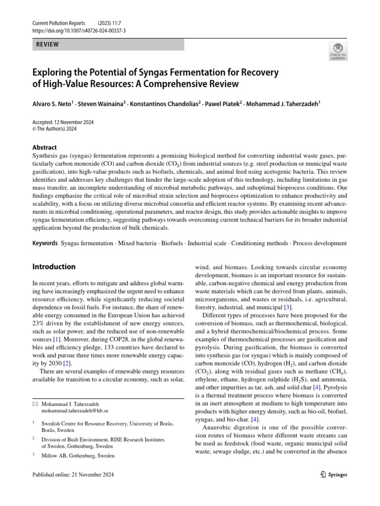 IMP 2025 - Exploring The Potential Od Syngas Fermentation For Recovert of HV Resources | PDF ...