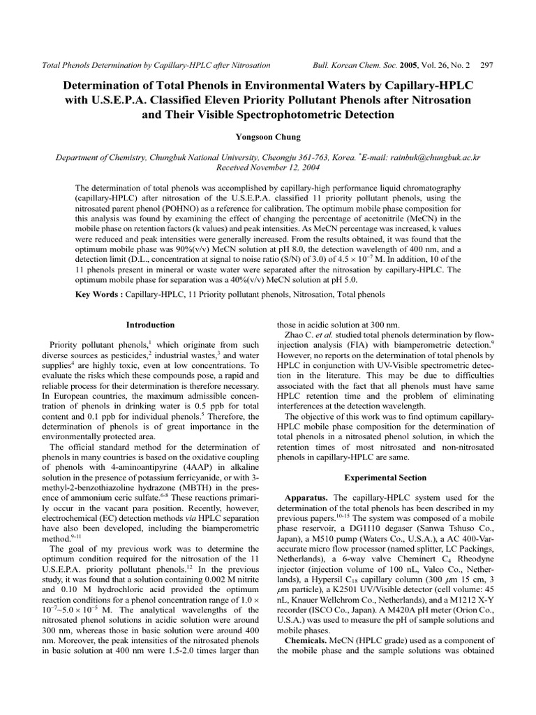 Determination of Total Phenols in Environmental Waters by HPLC | PDF ...