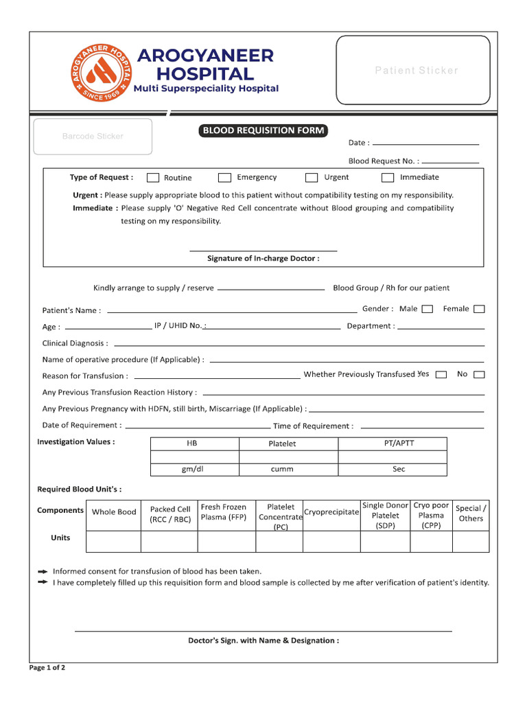 Blood Requestion Form | PDF