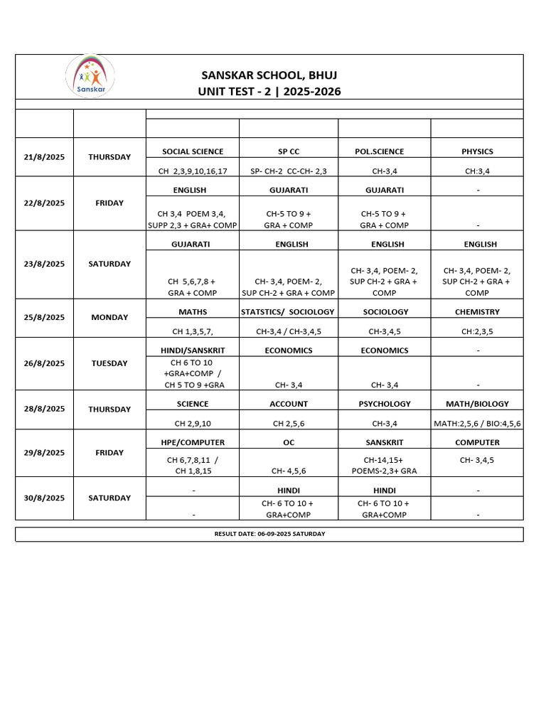 UT-2 10&12 EM Timetable-2025-2026 | PDF | Science