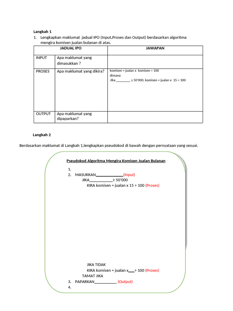 LATIHAN PSEUDOKUD DAN CARTA ALIR tinggi | PDF