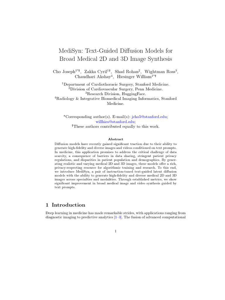 MediSyn: Medical Image Synthesis Models | PDF | Medical Imaging