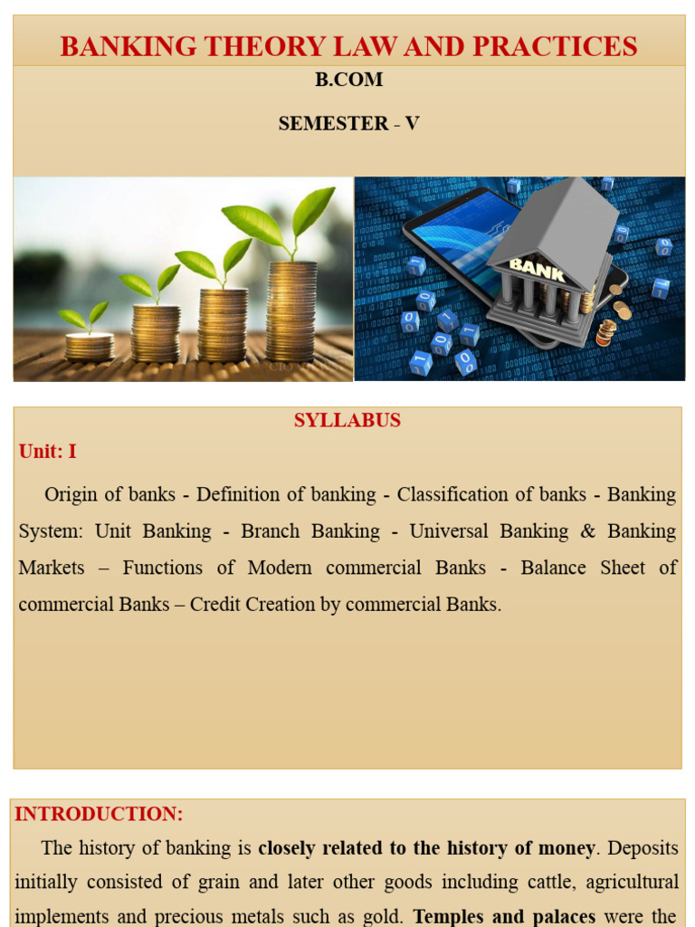 Banking Theory Law and Practices - Unit - I | PDF | Banks | Money Creation