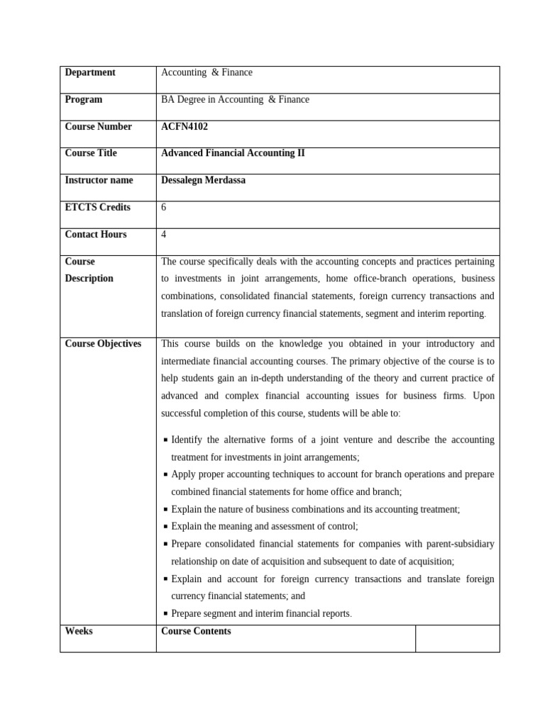 Advanced Financial Accounting II Syllabus | PDF | Mergers And ...