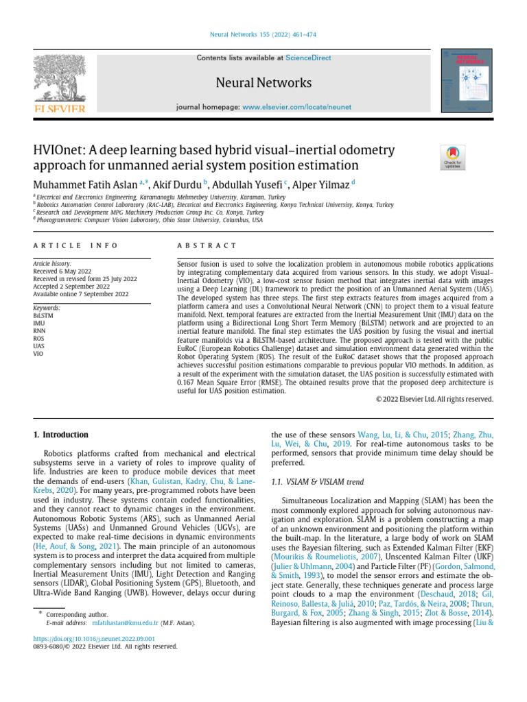 A Deep Learning Based Hybrid VIO Approach For UAS Position Estimation ...